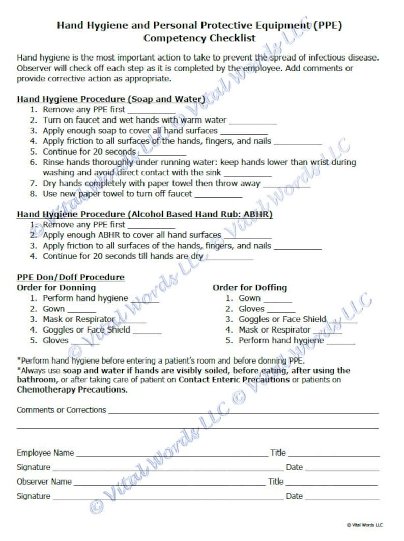 BUNDLE: Hand Hygiene and PPE Audit and Competencies, and Infection ...