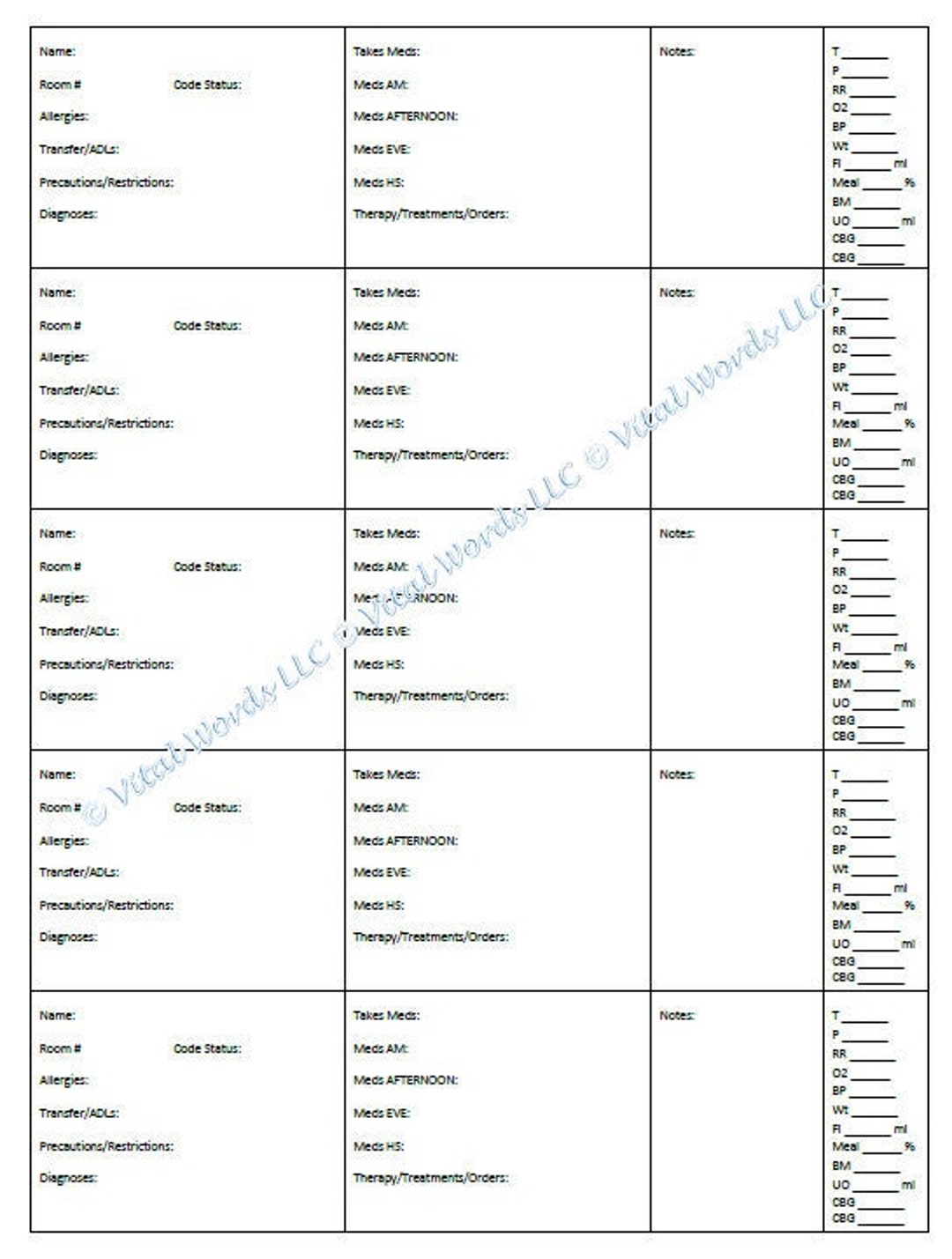 5 Patients/residents Nurse Report Sheet (version 1) - Etsy