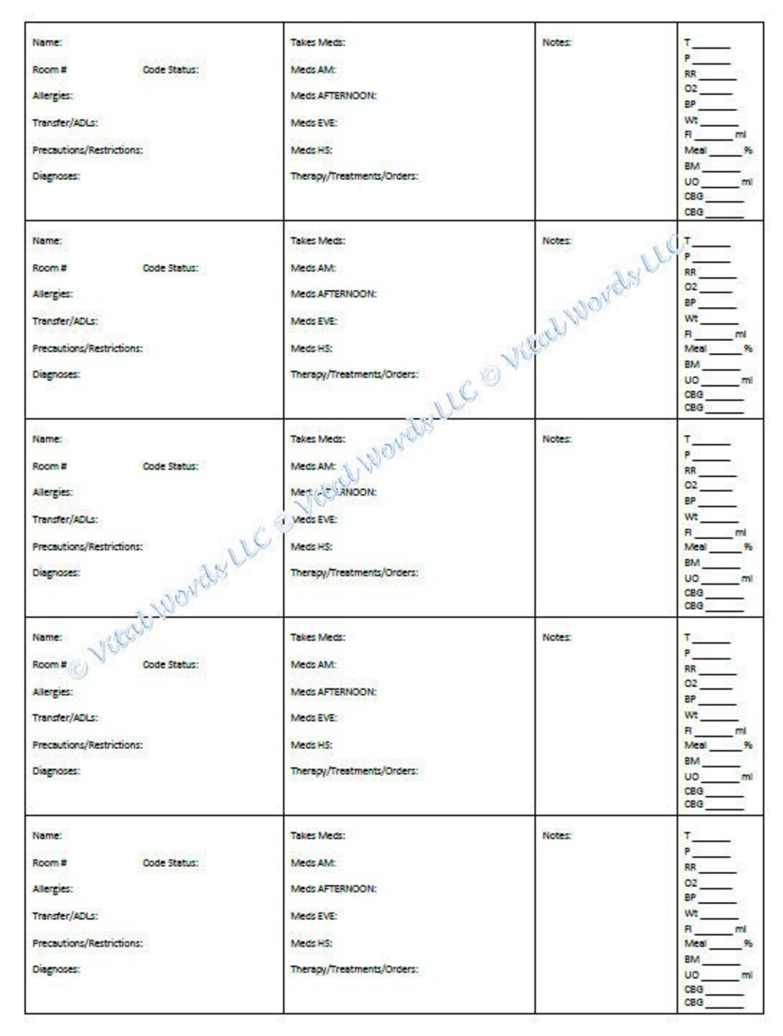 5 Patients/residents Nurse Report Sheet (version 1) - Etsy
