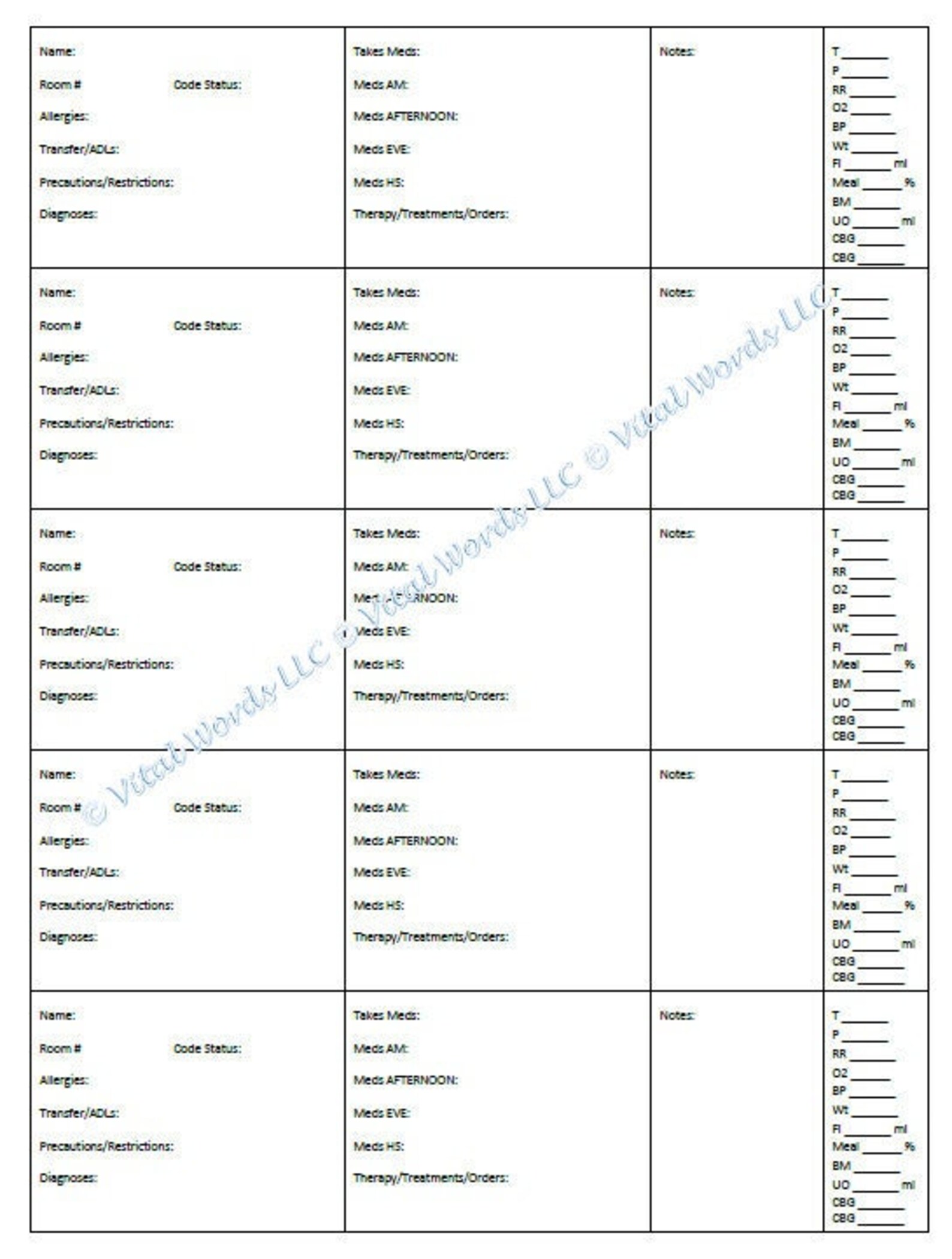 5 Patients/residents Nurse Report Sheet (version 1) - Etsy