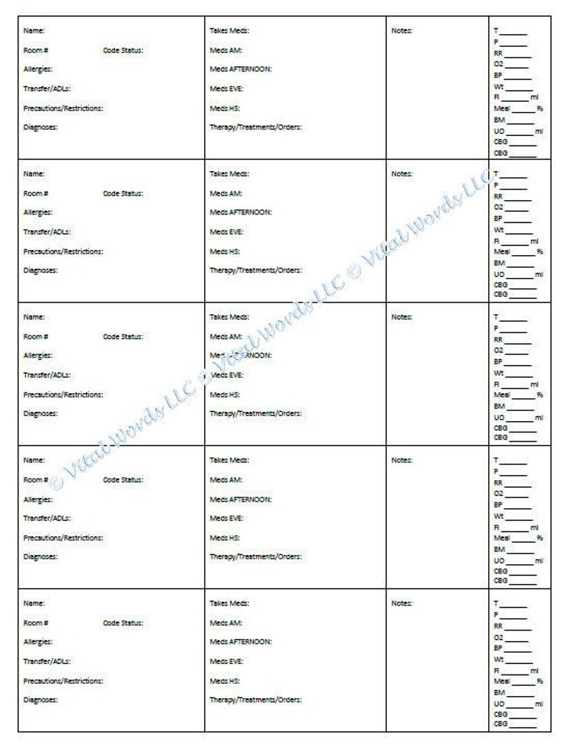 5 Patients/residents Nurse Report Sheet (version 1) - Etsy