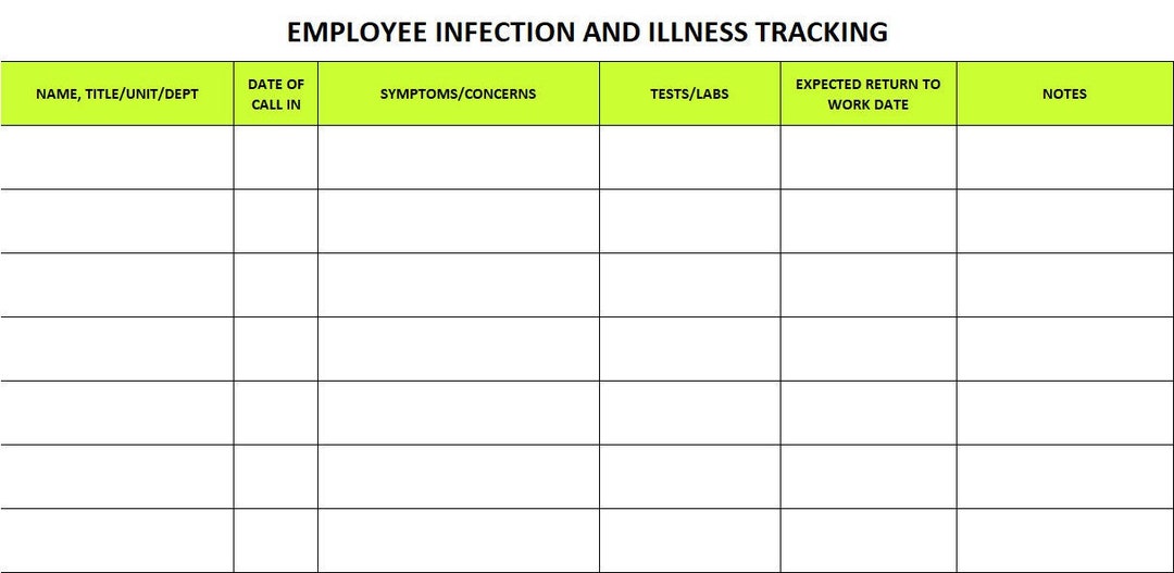 Employee and Patient Infection and Illness Tracking Spreadsheet SIMPLE ...