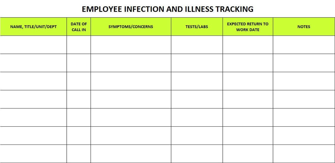 Employee and Patient Infection and Illness Tracking Spreadsheet SIMPLE ...