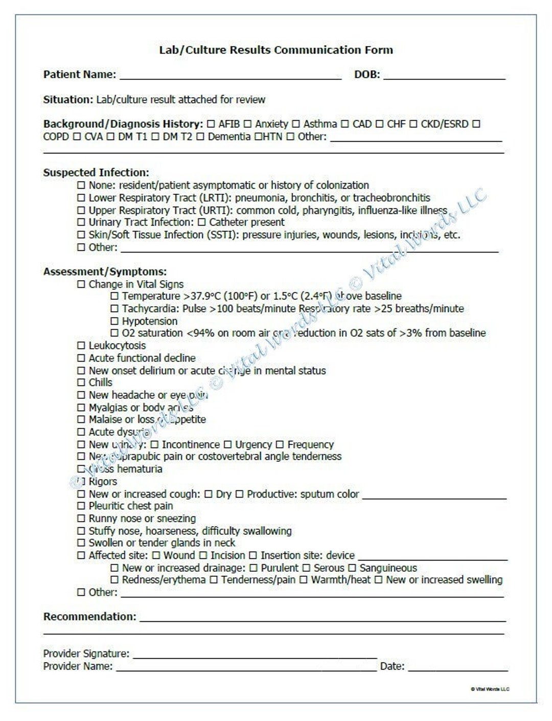 SBAR Lab/culture Results Communication Form - Etsy