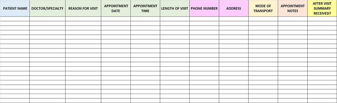 Appointment Tracking Spreadsheet - Etsy