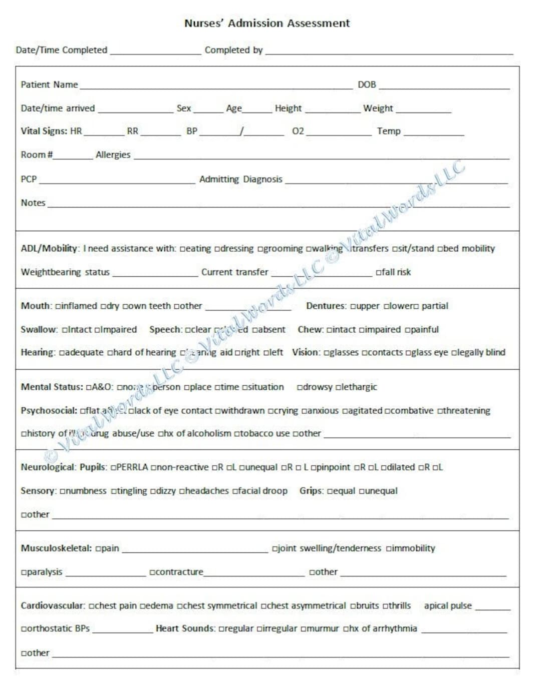 BUNDLE: New Admission Patient/resident Assessments and Documents - Etsy