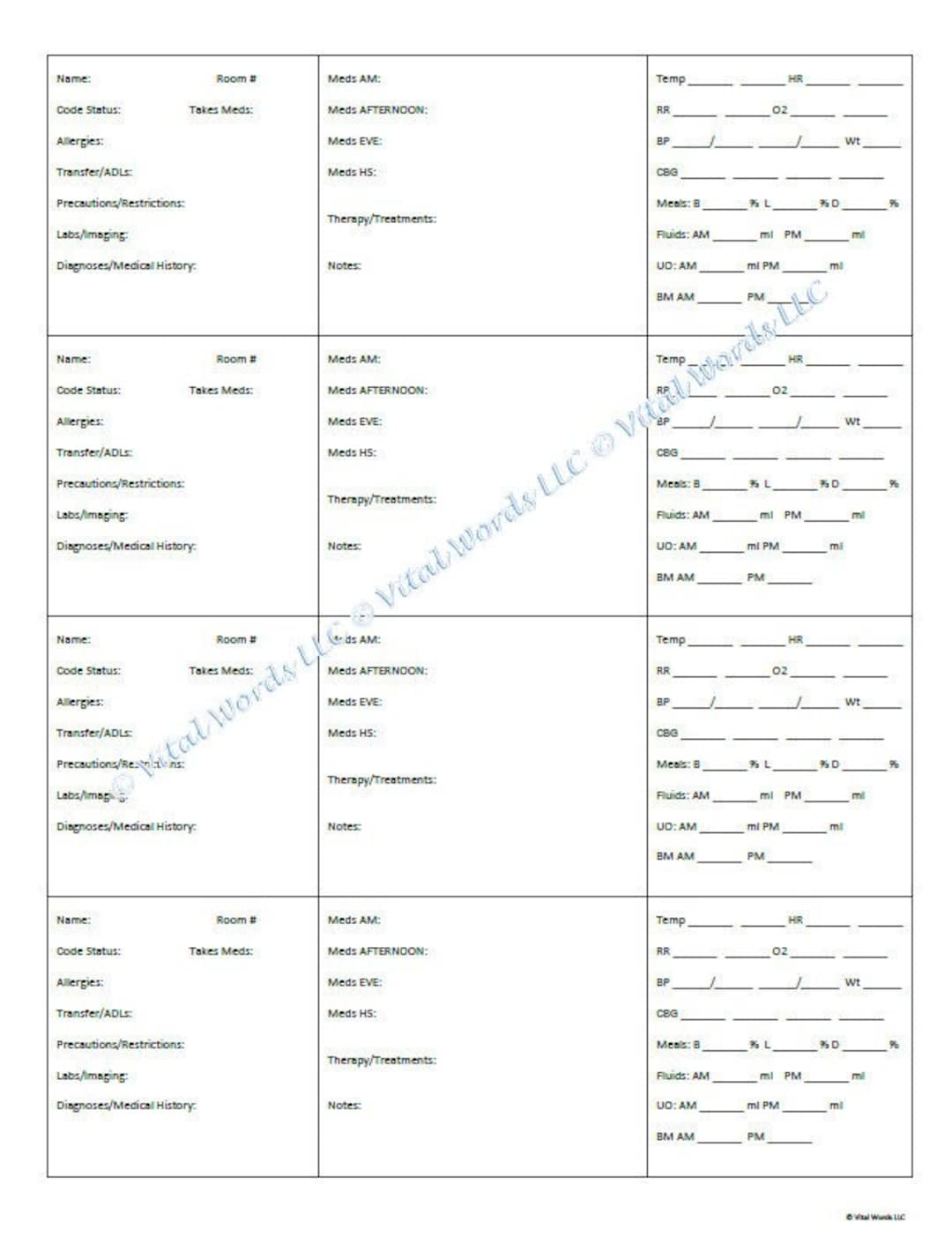 4 Patients/residents Nurse Report Sheet LTC/SNF/ICF - Etsy