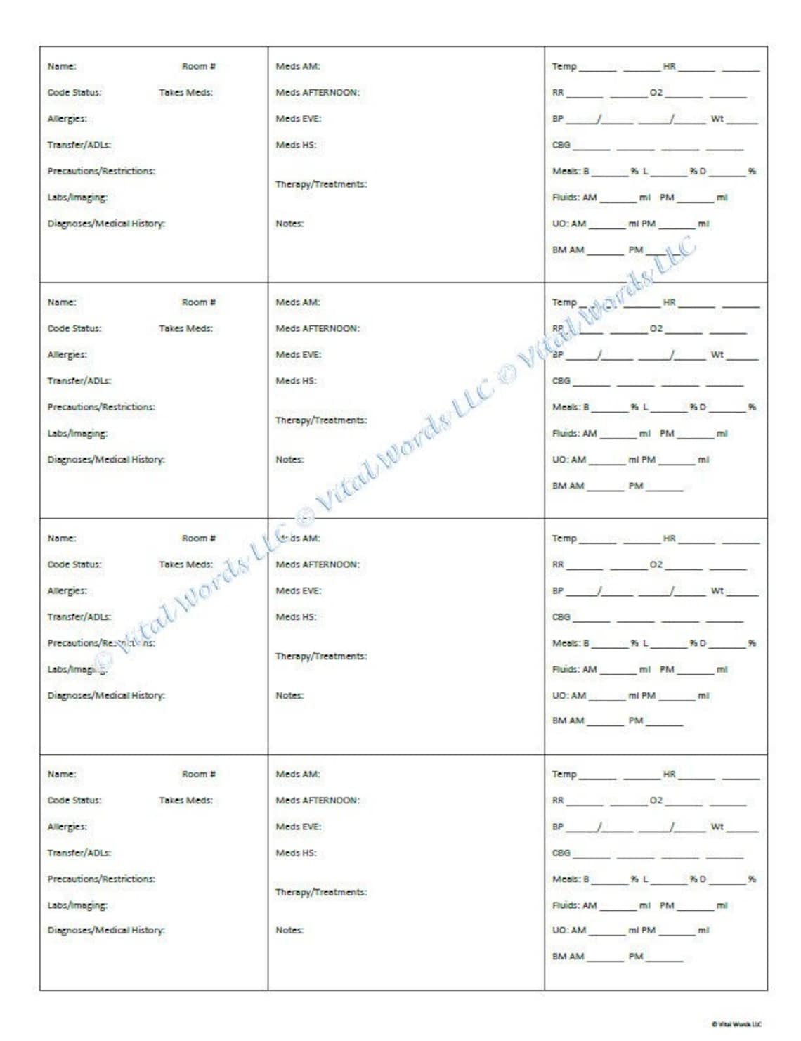 4 Patients/residents Nurse Report Sheet LTC/SNF/ICF - Etsy