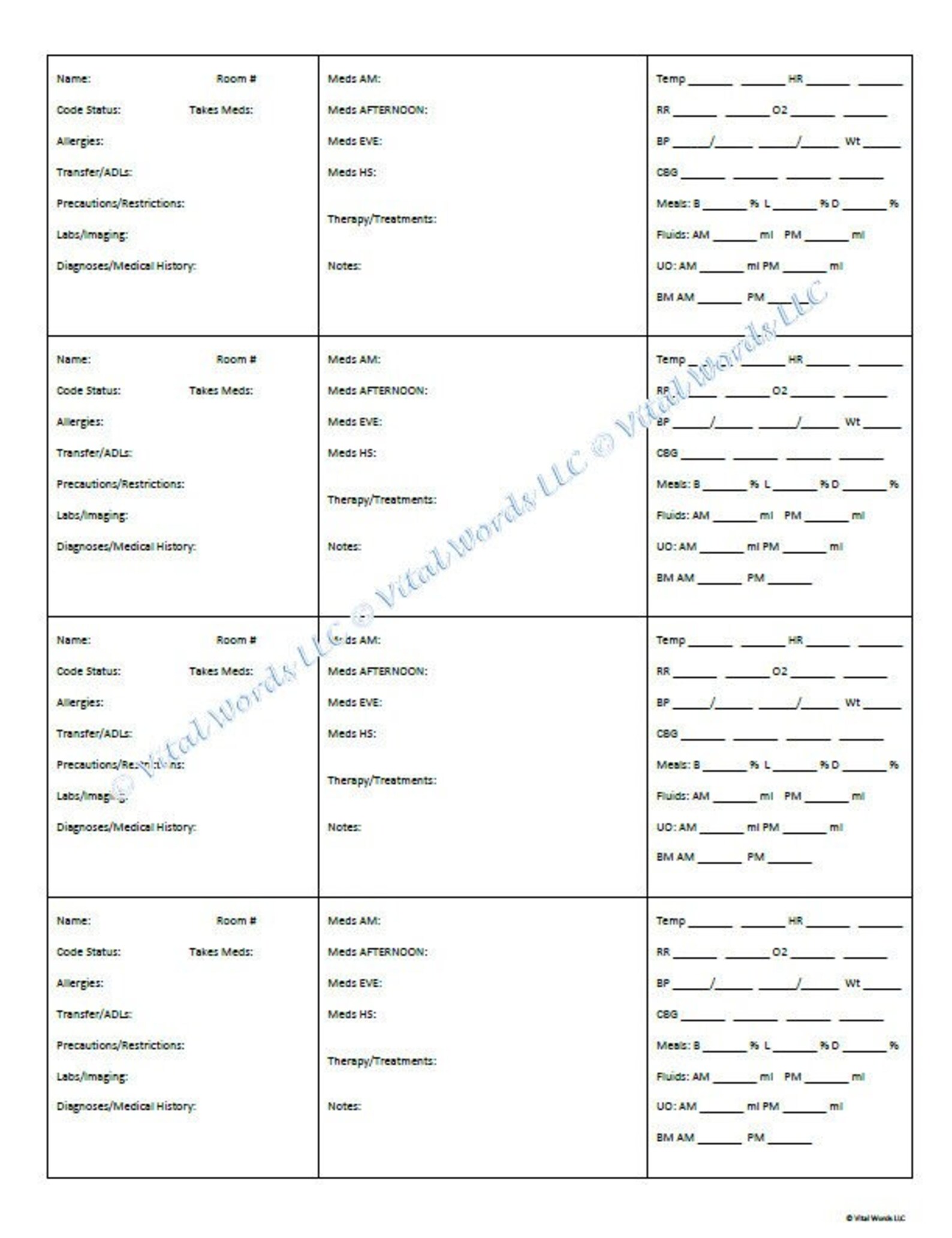4 Patients/residents Nurse Report Sheet LTC/SNF/ICF - Etsy