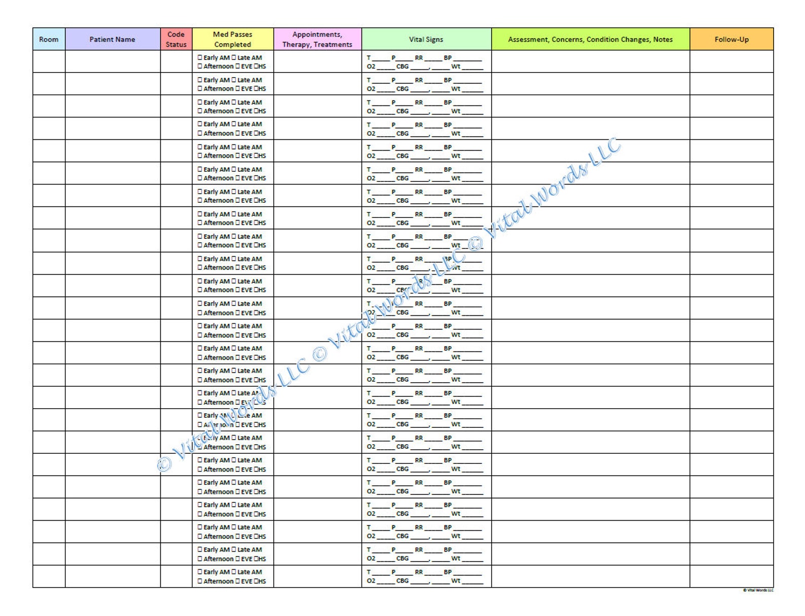 24 Patients/residents Nurse Report Sheet LTC/SNF/ICF (version 1) - Etsy