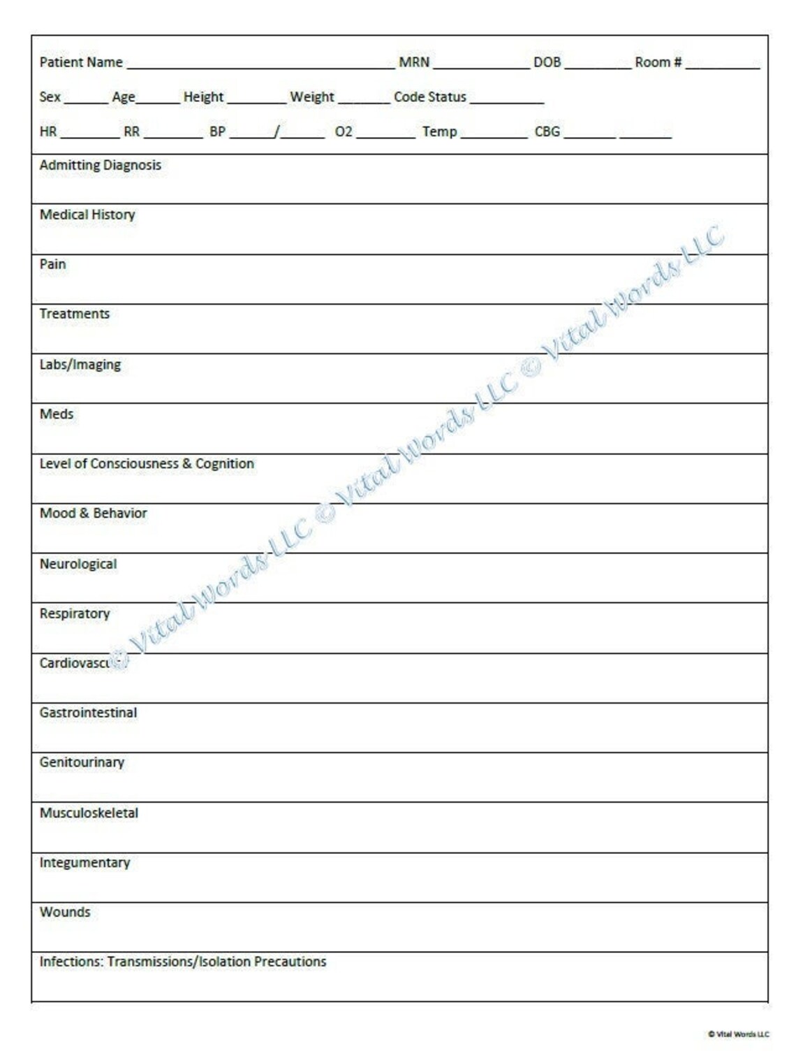 Nurse Head to Toe Assessment Single Page for Notes - Etsy