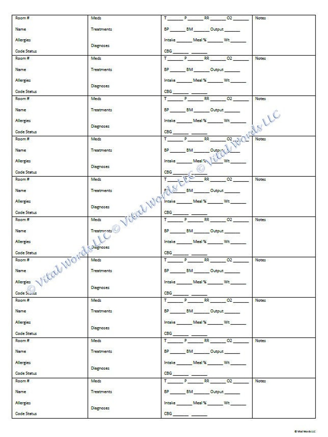 10 Patients/residents Nurse Report Sheet LTC/SNF/ICF (version 1) - Etsy