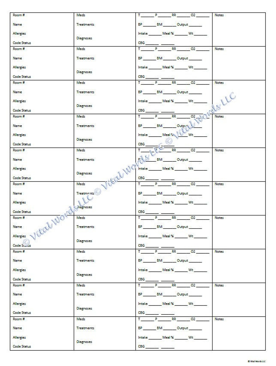10 Patients/residents Nurse Report Sheet LTC/SNF/ICF (version 1) - Etsy
