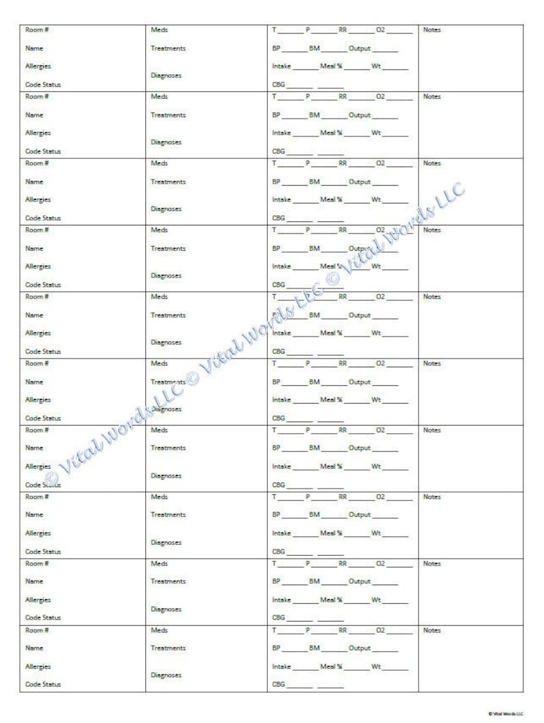 10 Patients/residents Nurse Report Sheet LTC/SNF/ICF (version 1) - Etsy