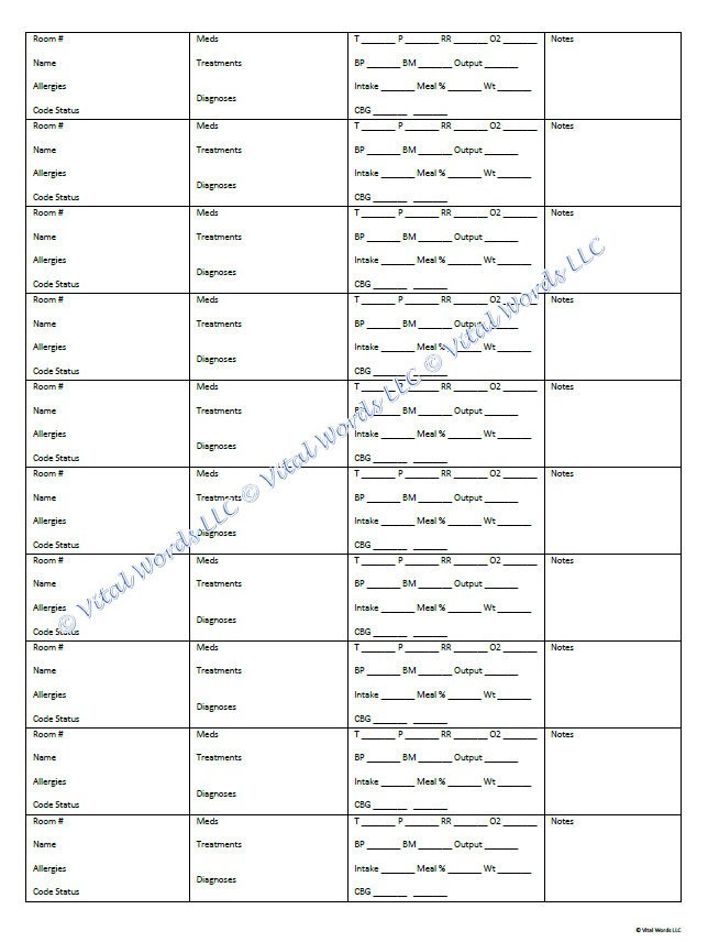 10 Patients/residents Nurse Report Sheet LTC/SNF/ICF (version 1) - Etsy