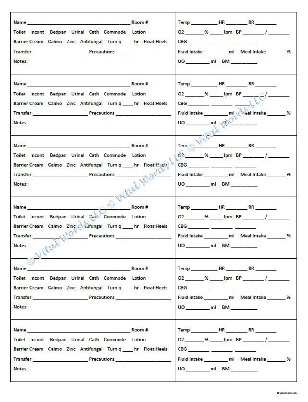6 Patient Report Sheet for Cnas or Nurses - Etsy