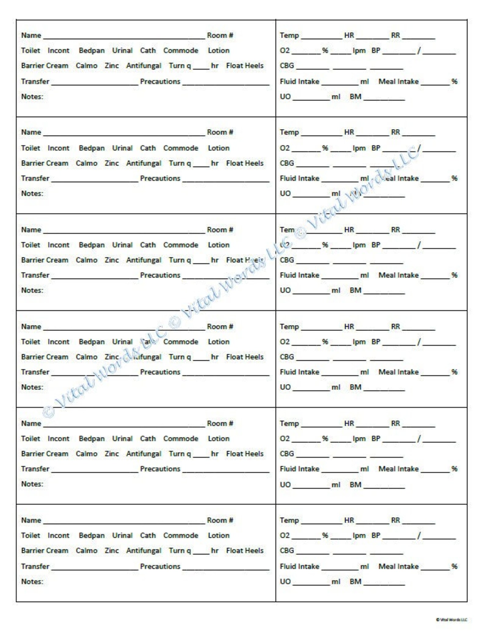 6 Patient Report Sheet for Cnas or Nurses - Etsy