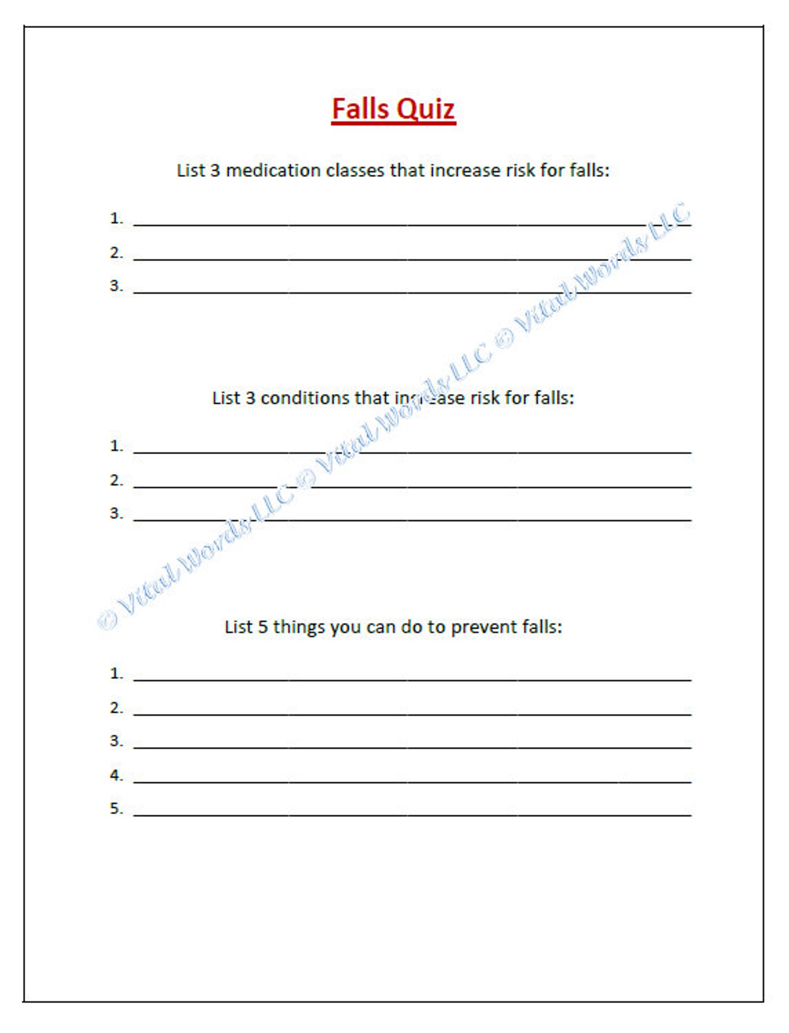 Fall Risk, Prevention Tips, and Quiz - Etsy