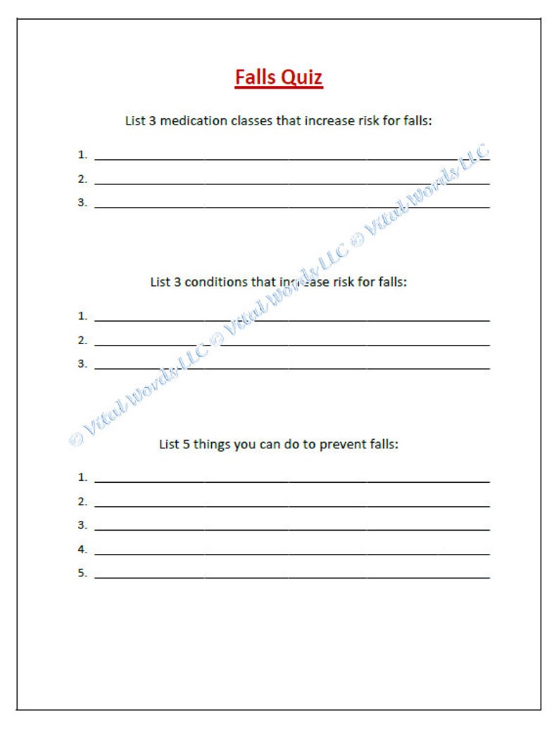 Fall Risk, Prevention Tips, and Quiz - Etsy