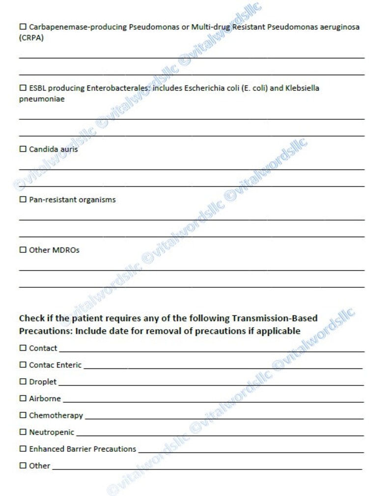 Patient Infection Colonization History and Risk Assessment Form - Etsy