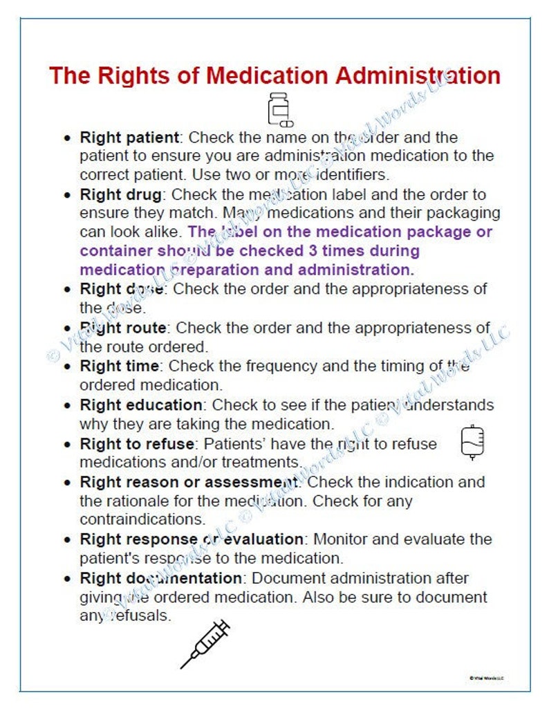 Rights of Medication Administration and Quiz - Etsy