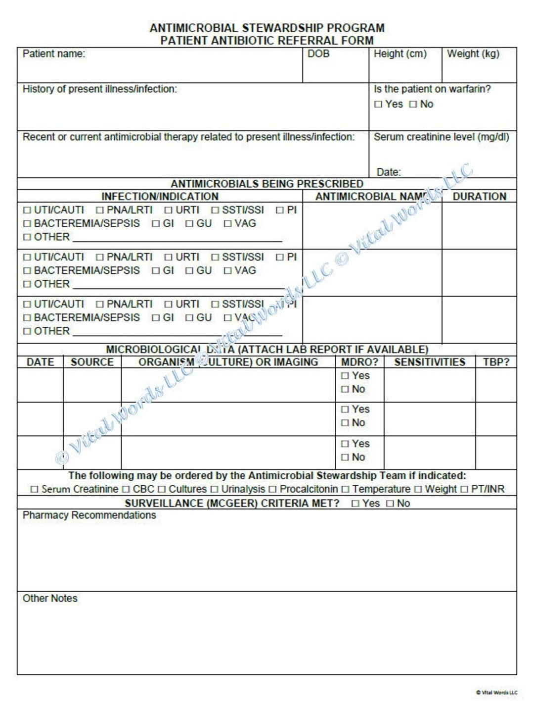 BUNDLE: Antimicrobial Stewardship Forms and Mcgeer's Criteria Sbars - Etsy