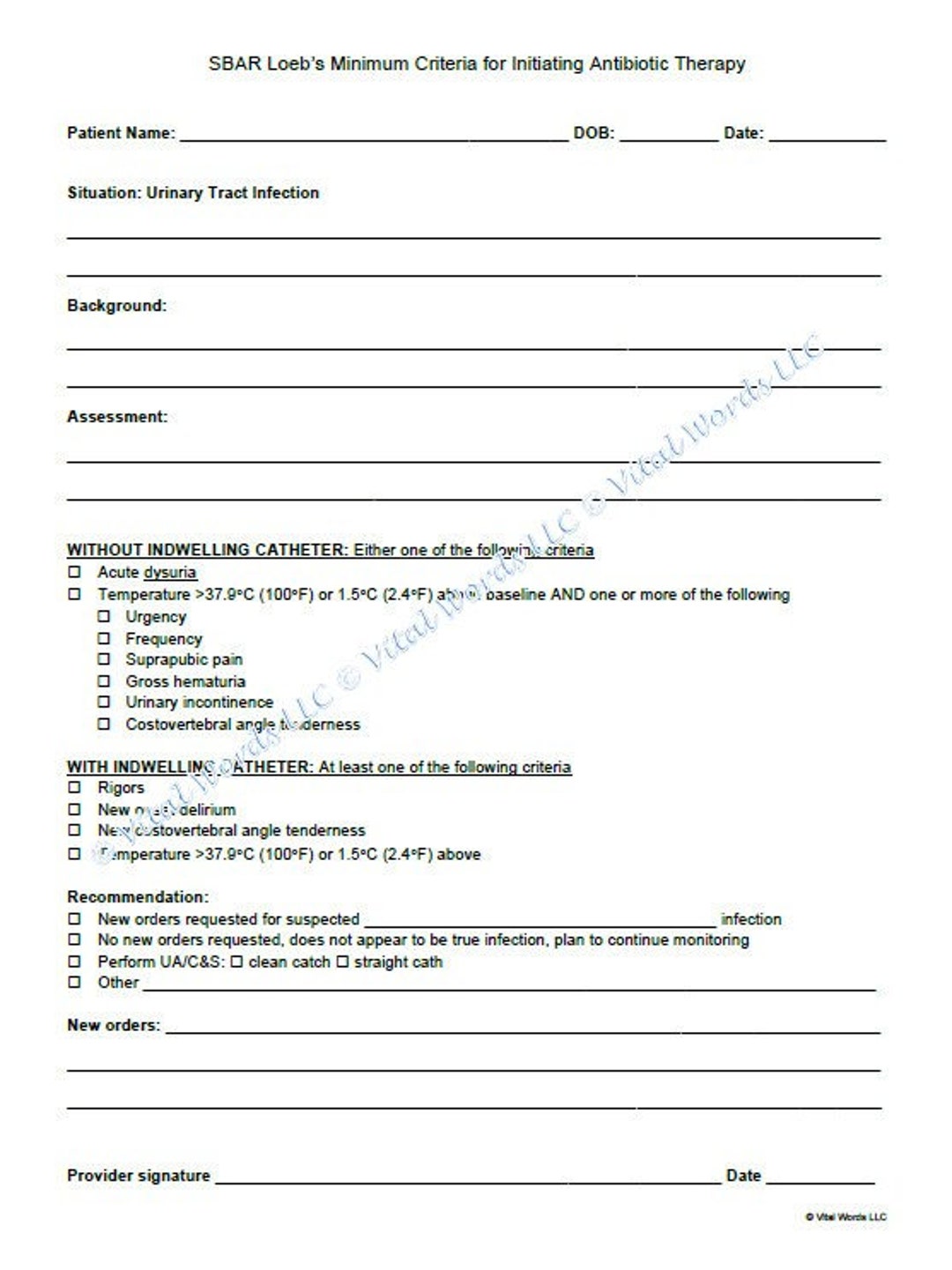 SBAR Form Loeb Criteria for Infections and Antibiotic Initiation - Etsy