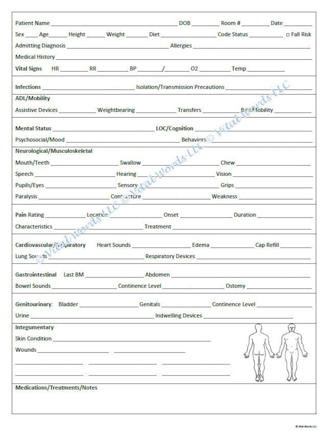 Nurse Head to Toe Assessment Single Page - Etsy