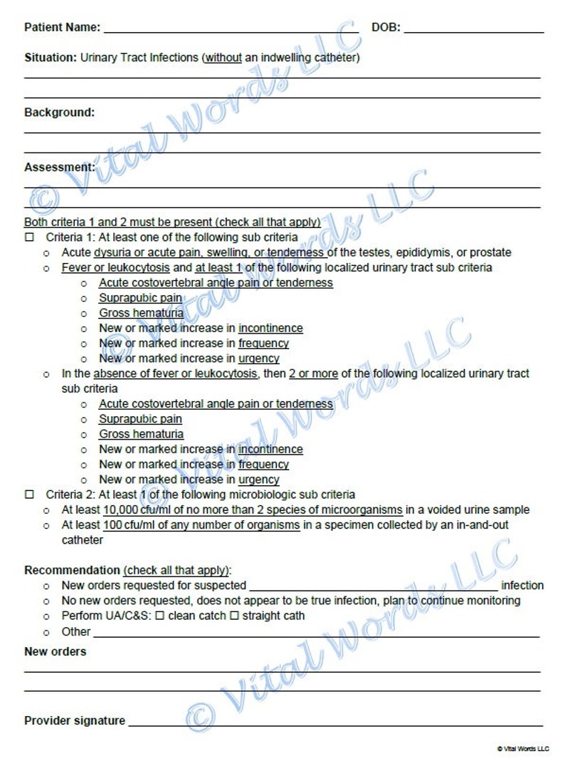 SBAR Form Mcgeer Criteria Infection Surveillance - Etsy
