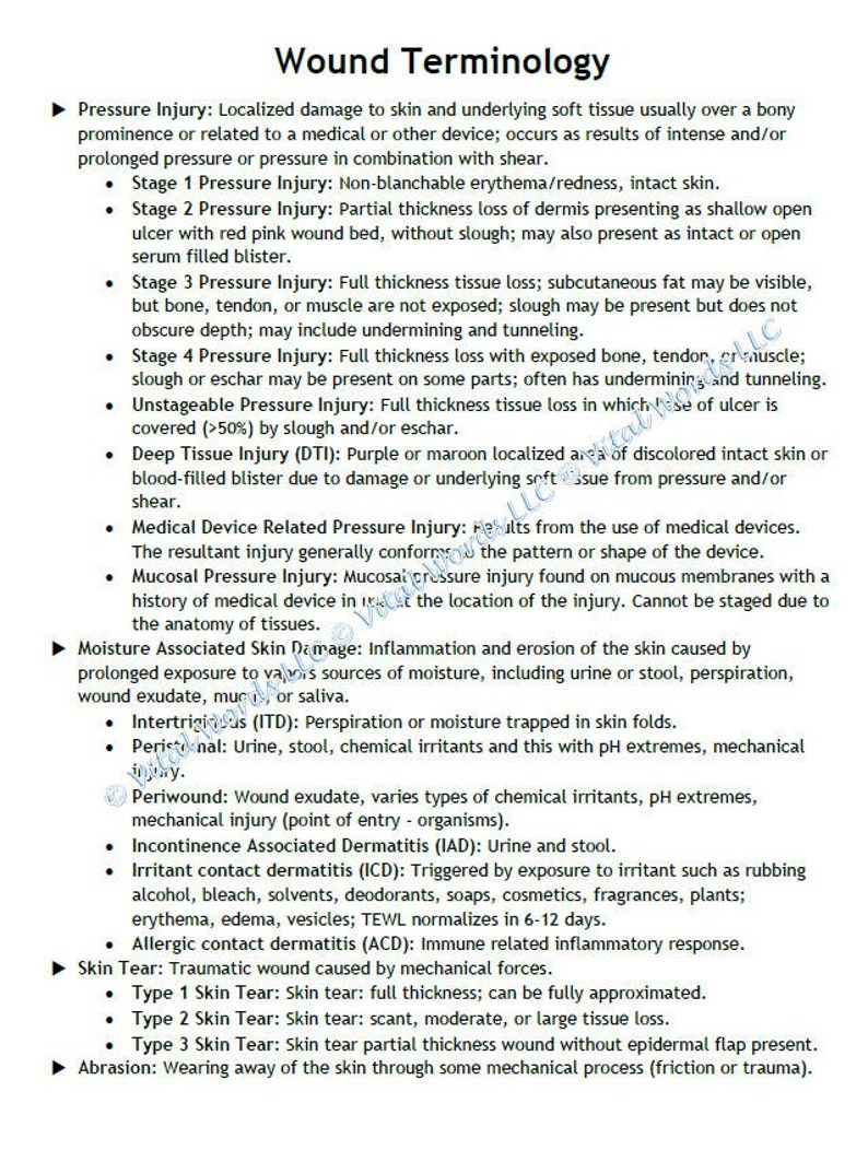 Wound and Ulcer Terminology Reference Sheet and Charts - Etsy