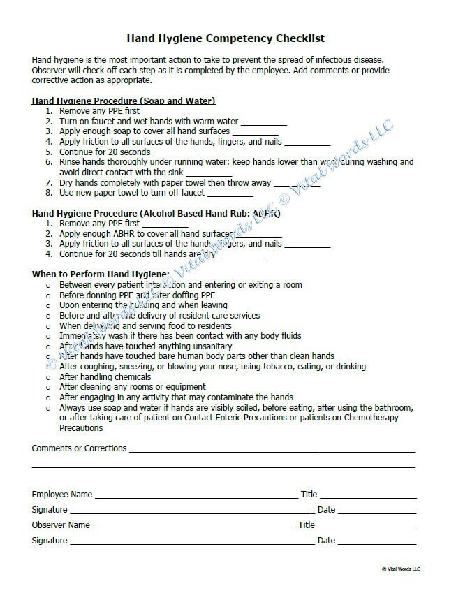 Hand Hygiene Competency Checklist - Etsy