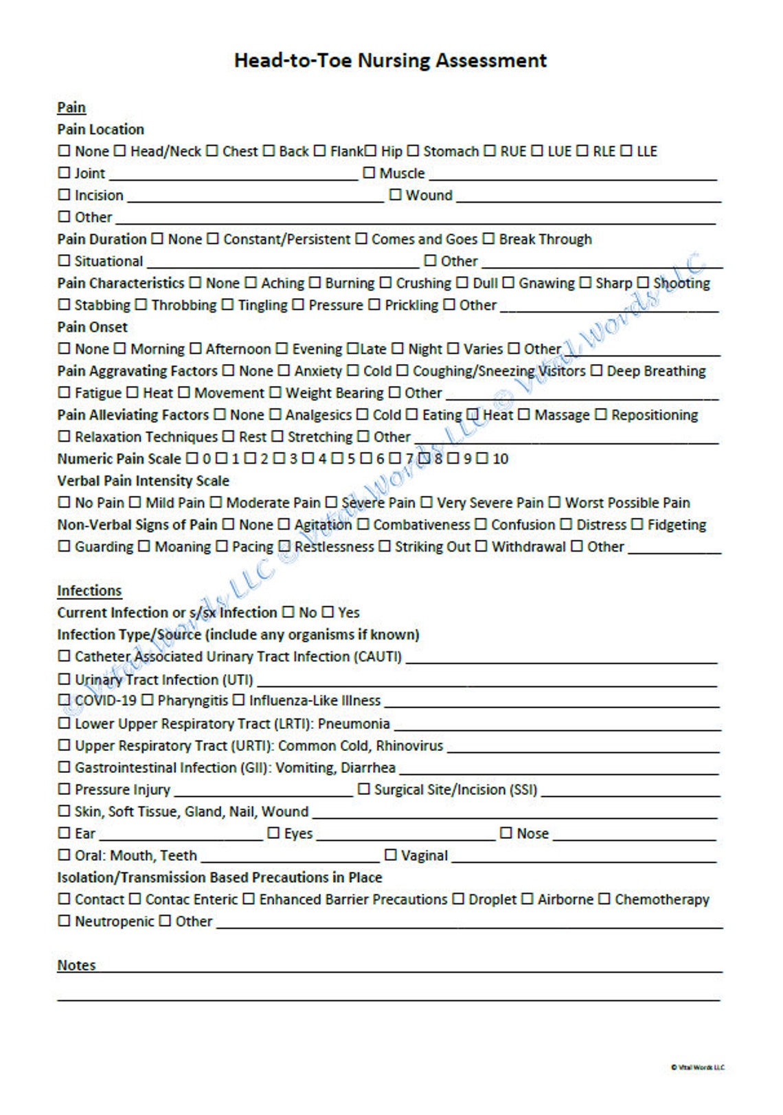 Head-to-toe Nursing Assessment Form With Check-boxes - Etsy