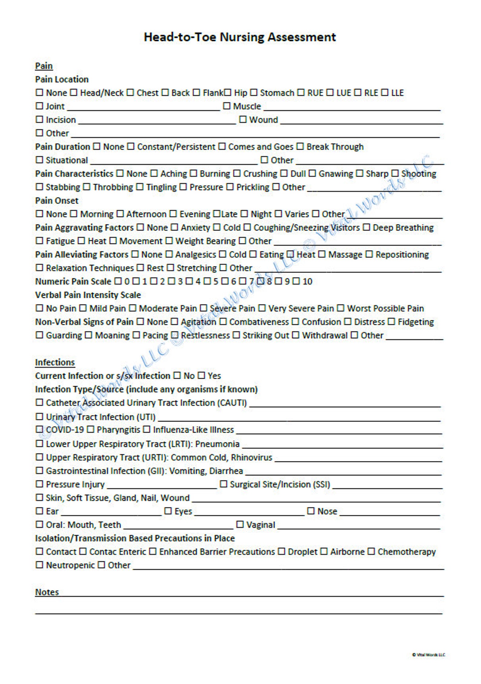 Head-to-toe Nursing Assessment Form With Check-boxes - Etsy