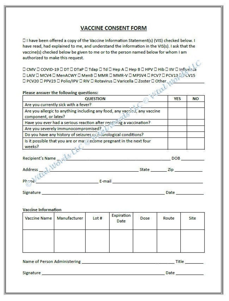 Vaccine Consent Form (generic) - Etsy