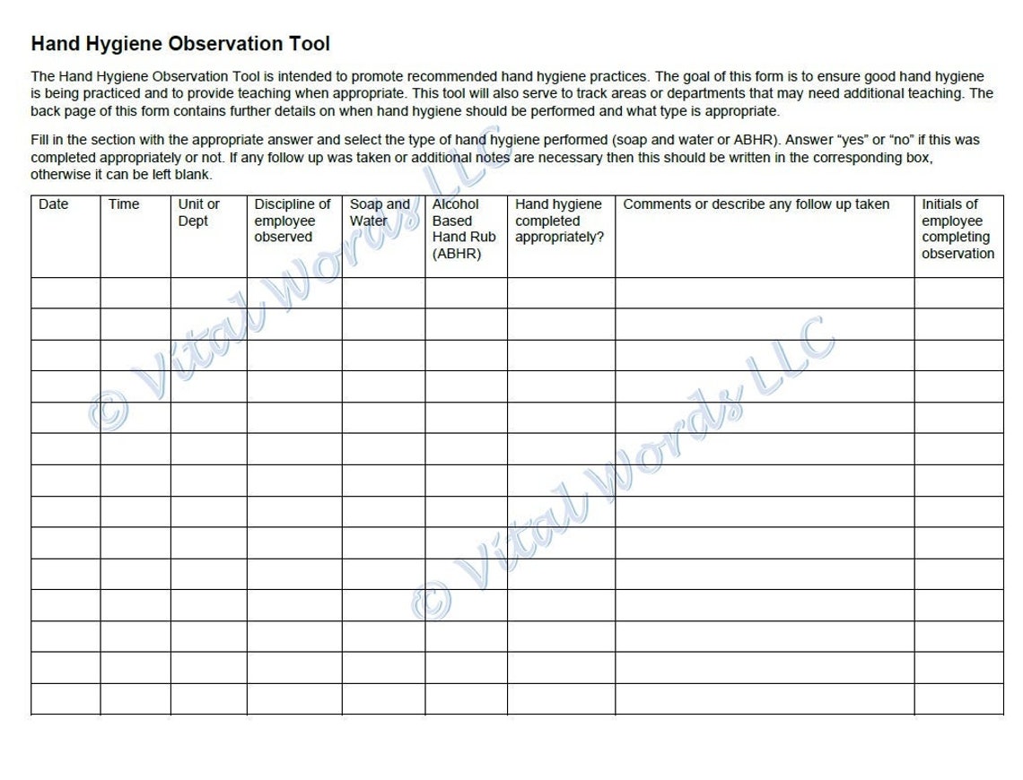 Hand Hygiene Observation Audit Tool - Etsy