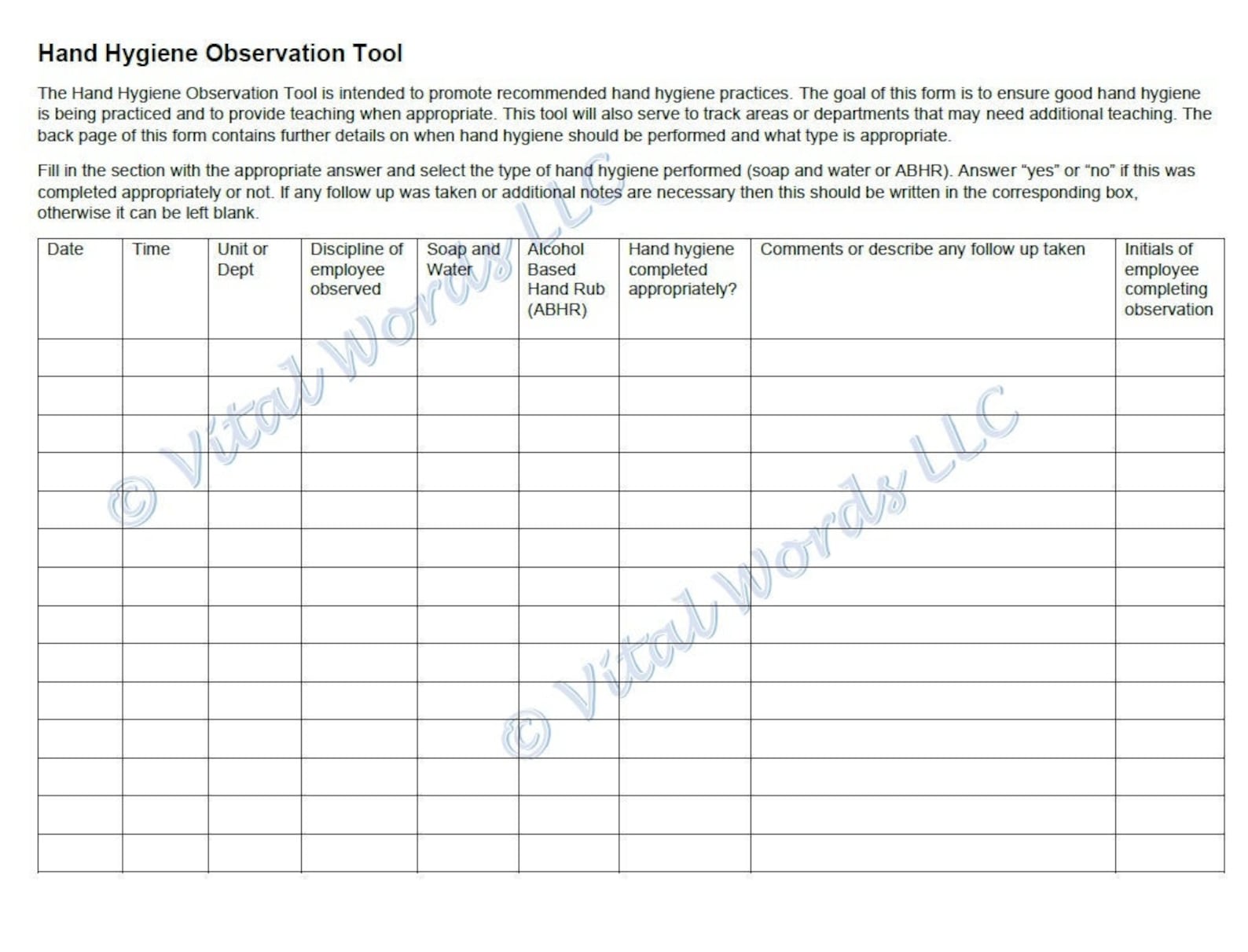 Hand Hygiene Observation Audit Tool - Etsy