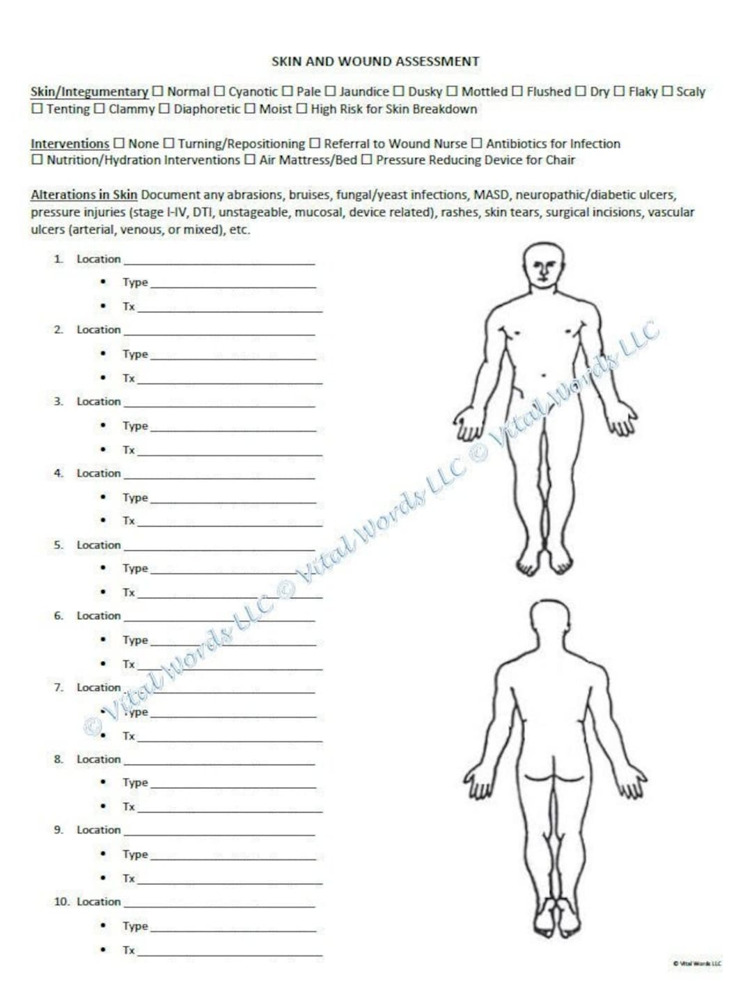 Skin and Wound Nursing Assessment - Etsy