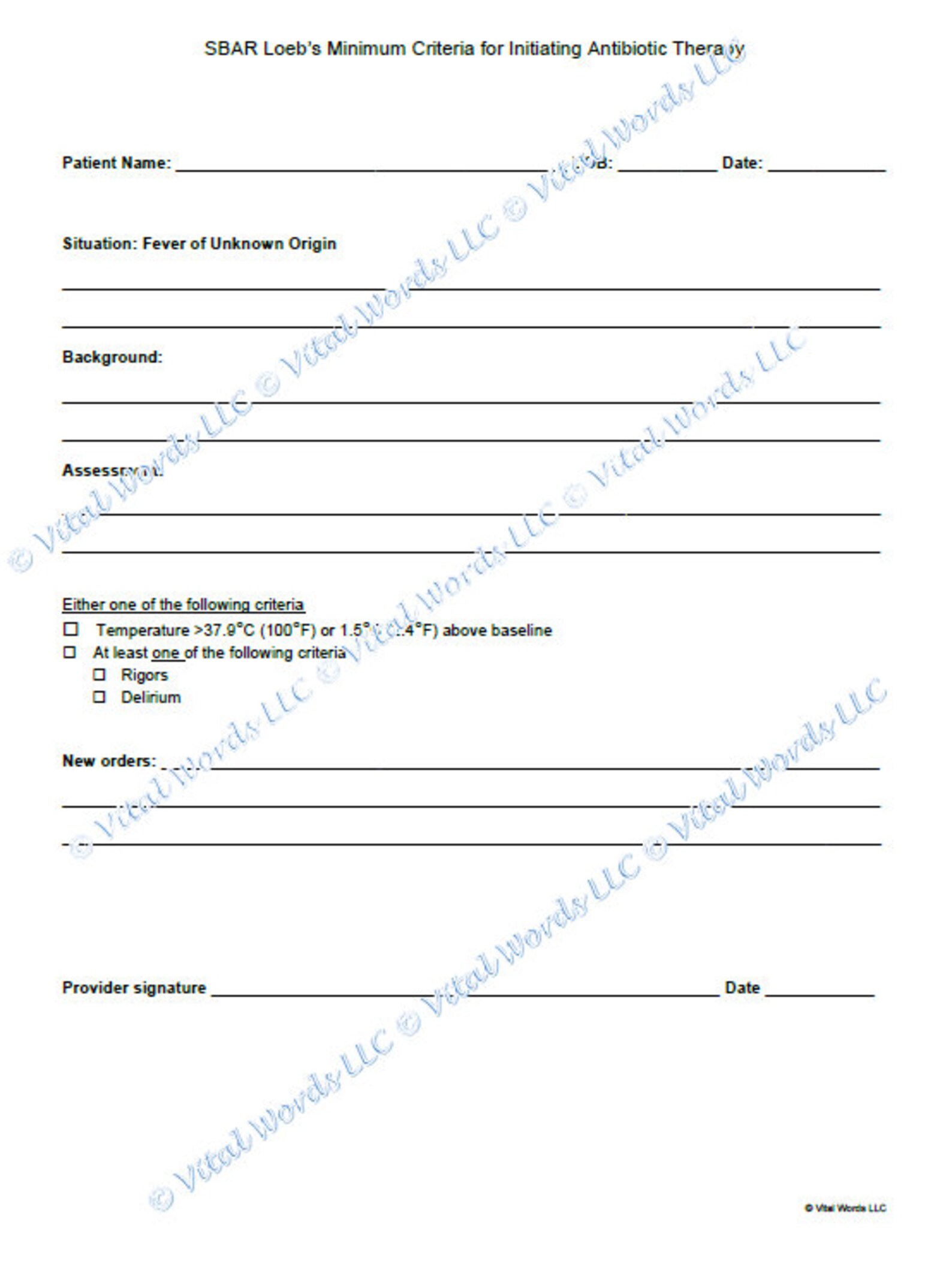SBAR Form Loeb Criteria for Infections and Antibiotic Initiation - Etsy