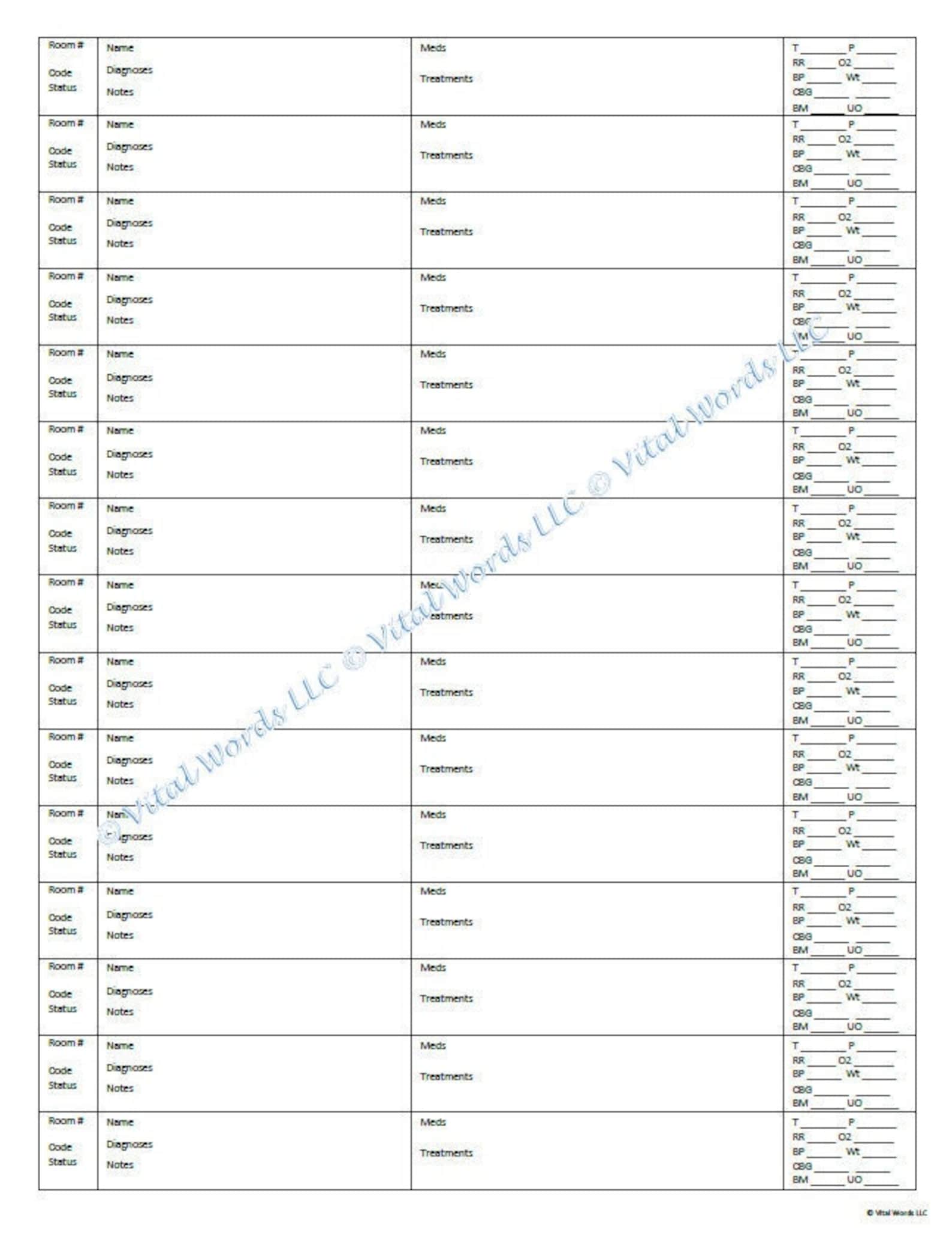 15 Patients/residents Nurse Report Sheet LTC/SNF/ICF (version 1) - Etsy