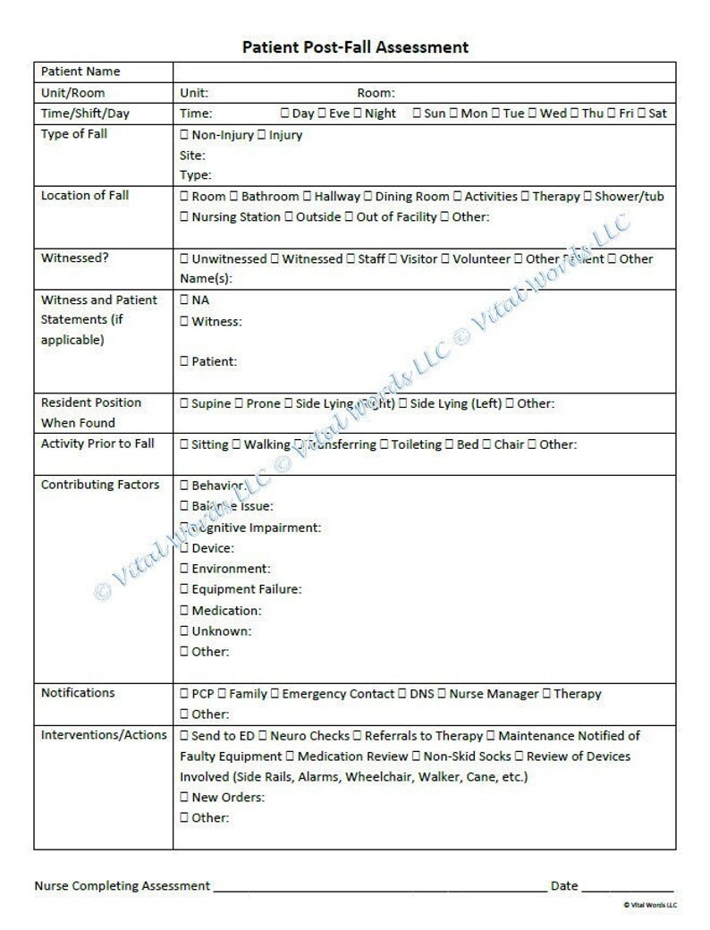 Patient/resident Post Fall Assessment/report - Etsy