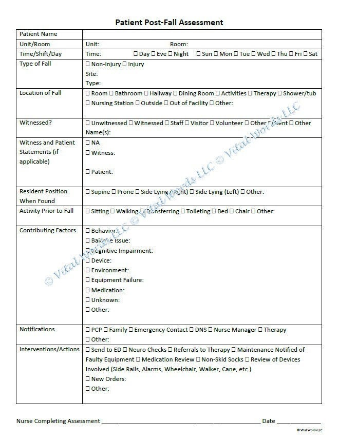 Patient/resident Post Fall Assessment/report - Etsy