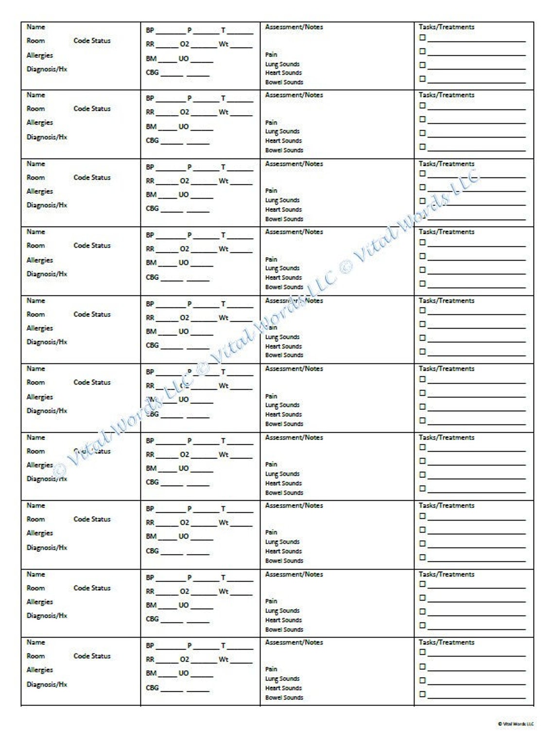 10 Patients/residents Nurse Report Sheet LTC/SNF/ICF (version 3) - Etsy