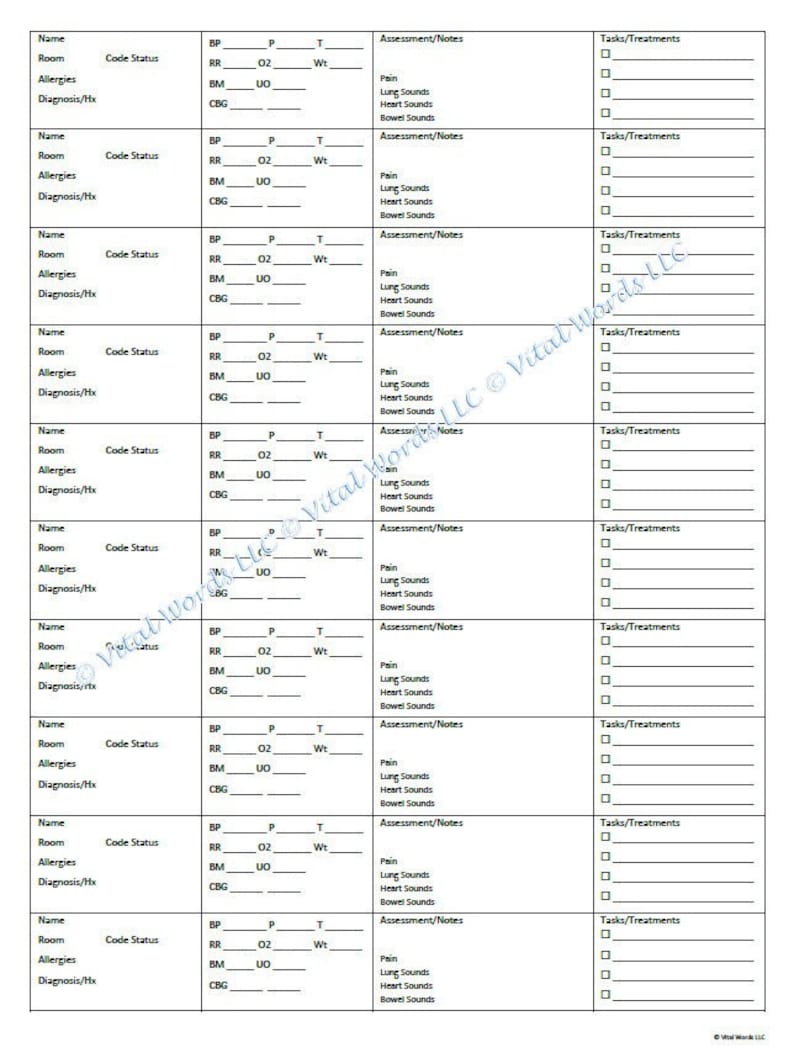 10 Patients/residents Nurse Report Sheet LTC/SNF/ICF (version 3) - Etsy