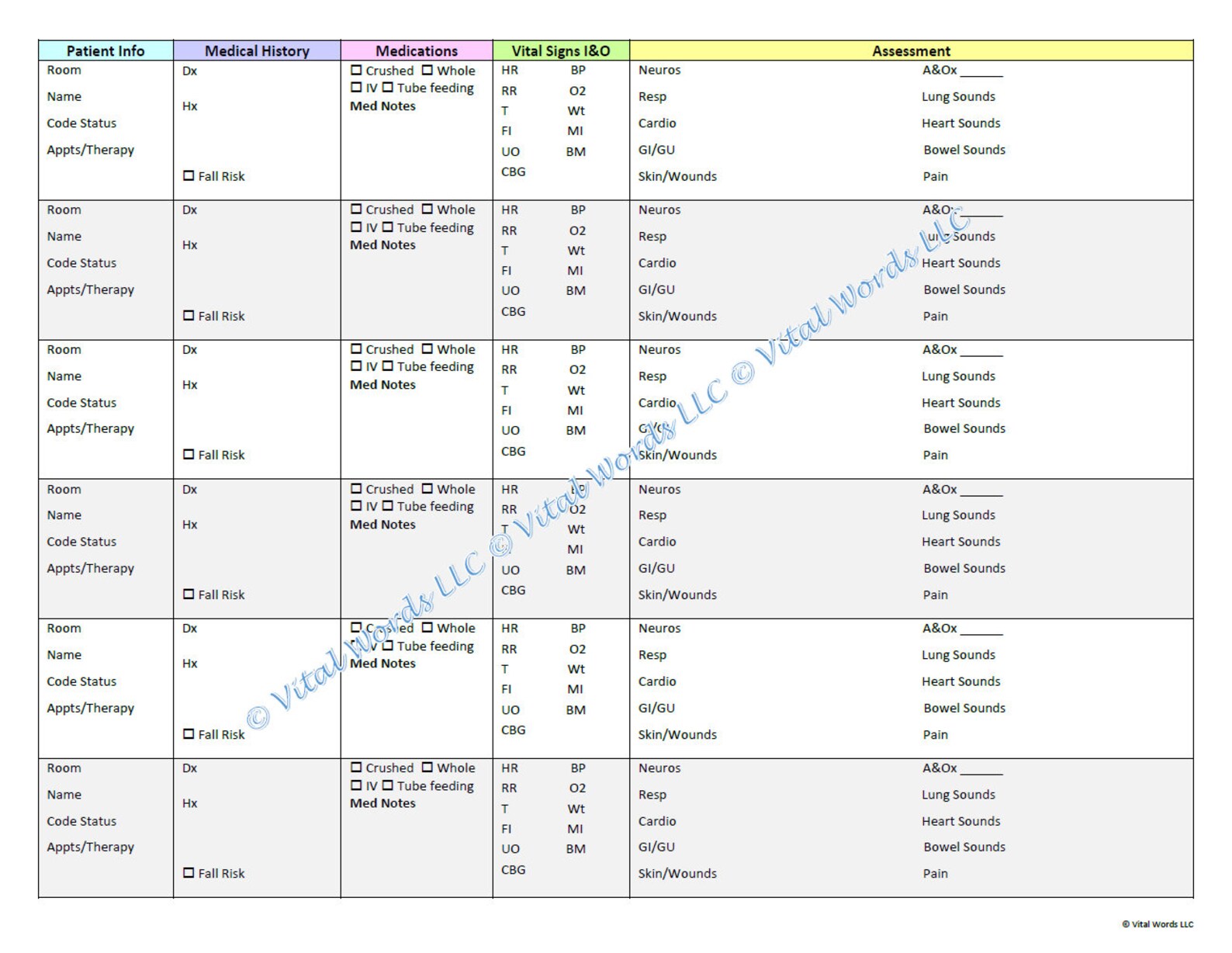 6 Patients/residents Nurse Report Sheet - Etsy