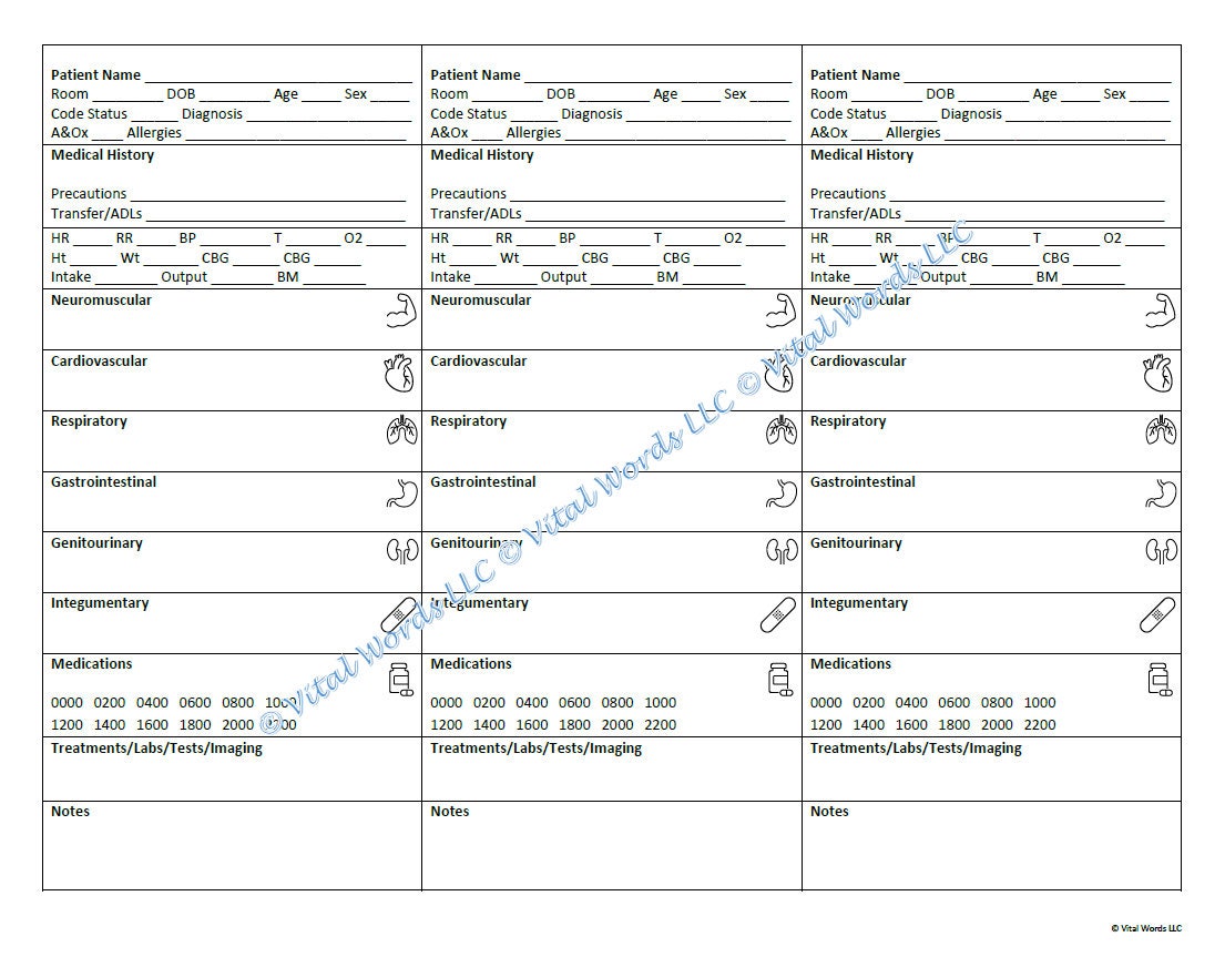 3 Patients/residents Nurse Report Sheet LTC/SNF/ICF (version 1) - Etsy