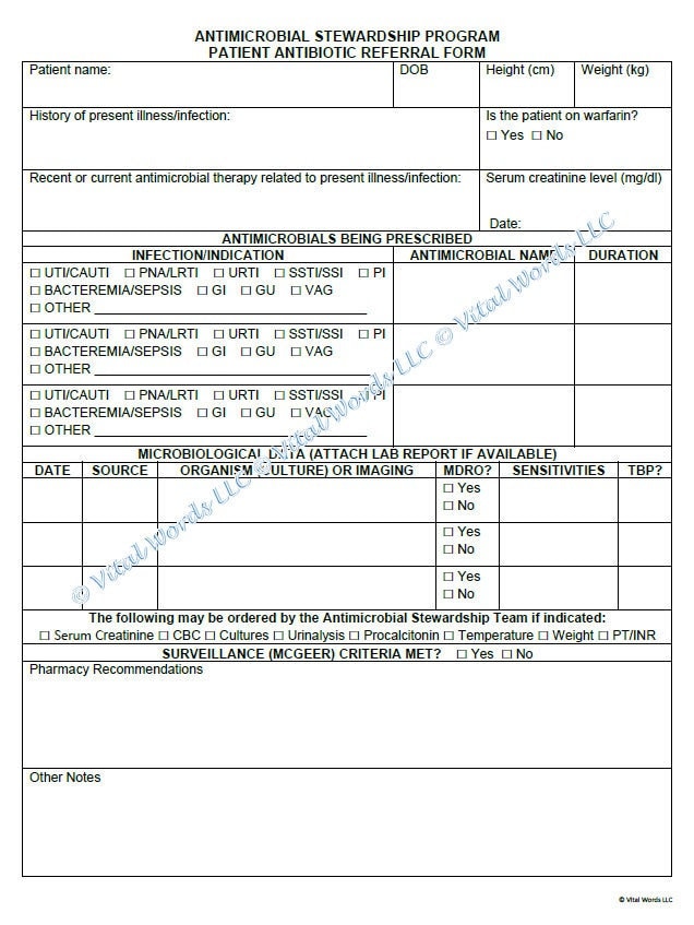 Antibiotic Referral Form for Antimicrobial Stewardship - Etsy