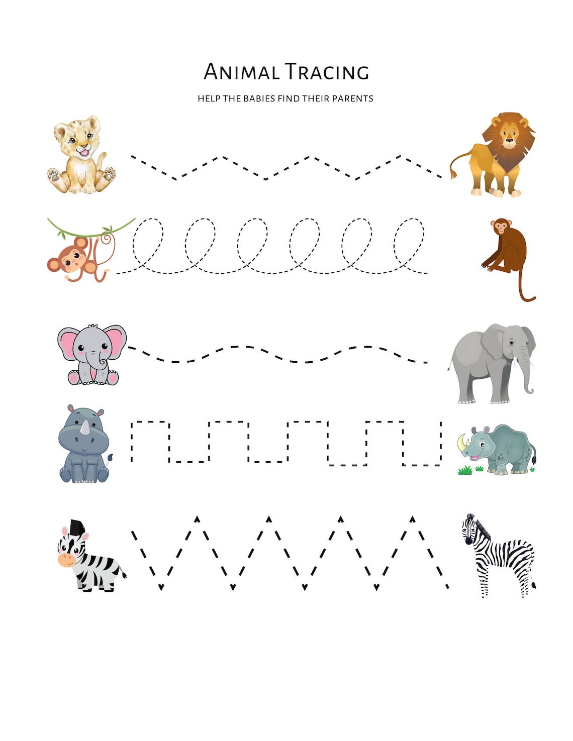 Line Tracing With Animals - Etsy