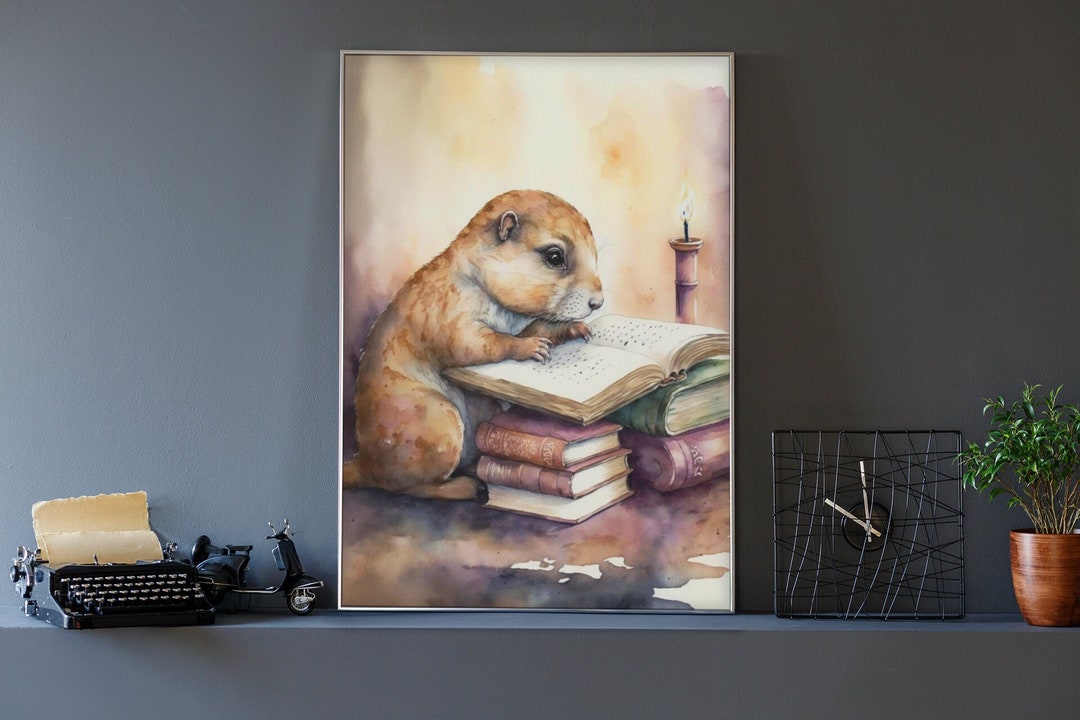 Watercolor Gopher Art, Reading Gopher Wall Art Print, Cute Animal Prints, Aesthetic Art Design ...