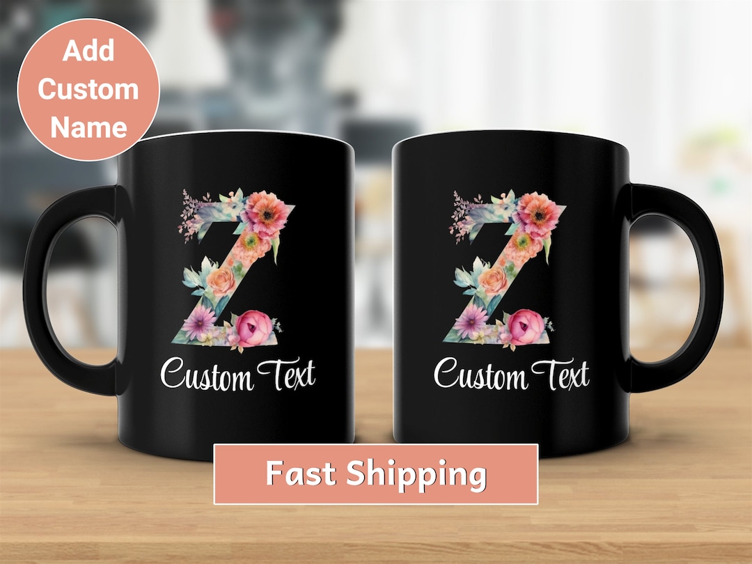 Personalized Floral Initial Mug, Custom Name Coffee Cup, Elegant ...