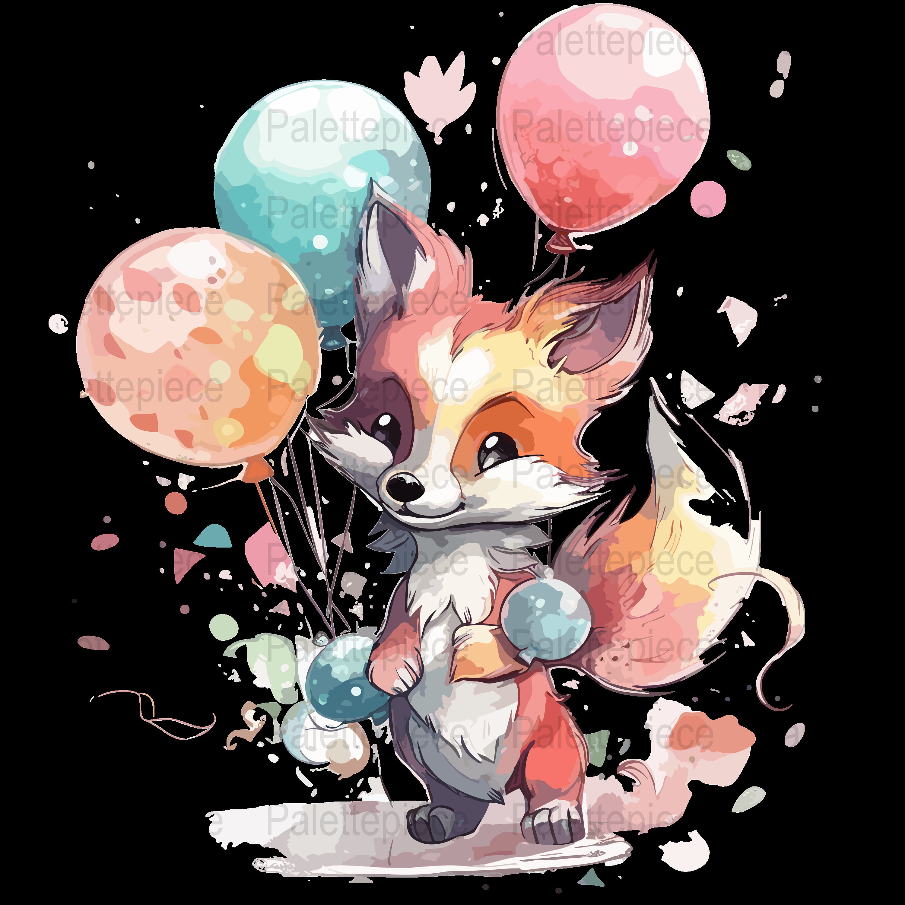Handdrawn Fox With Balloons Svg Png Eps PDF, Commercial Use Clipart ...
